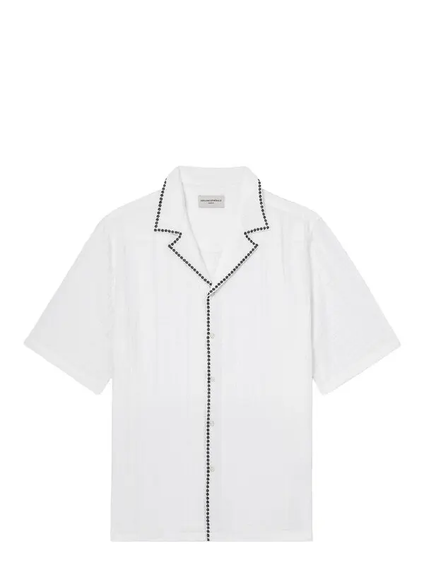 Officine Générale Eren Camp-collar Embroidered Seersucker Shirt - White