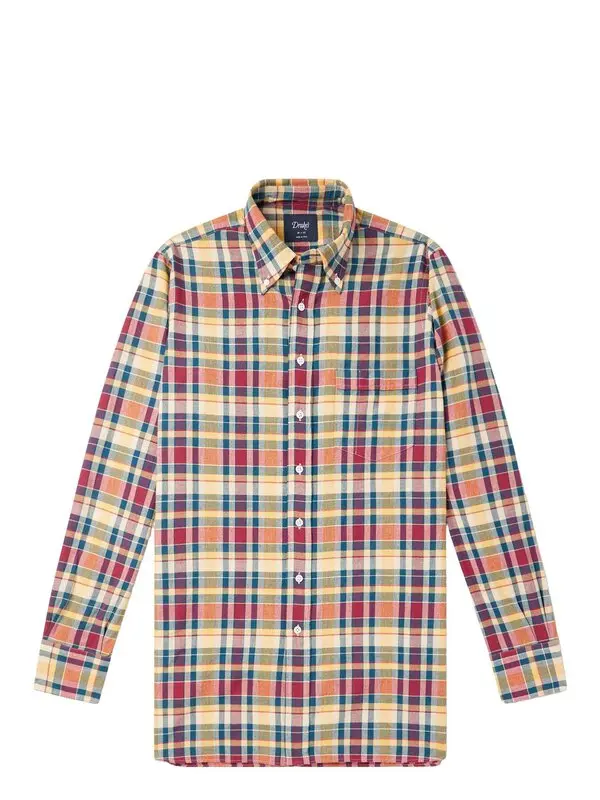 DRAKE'S Button-down Collar Checked Cotton-madras Shirt - Red