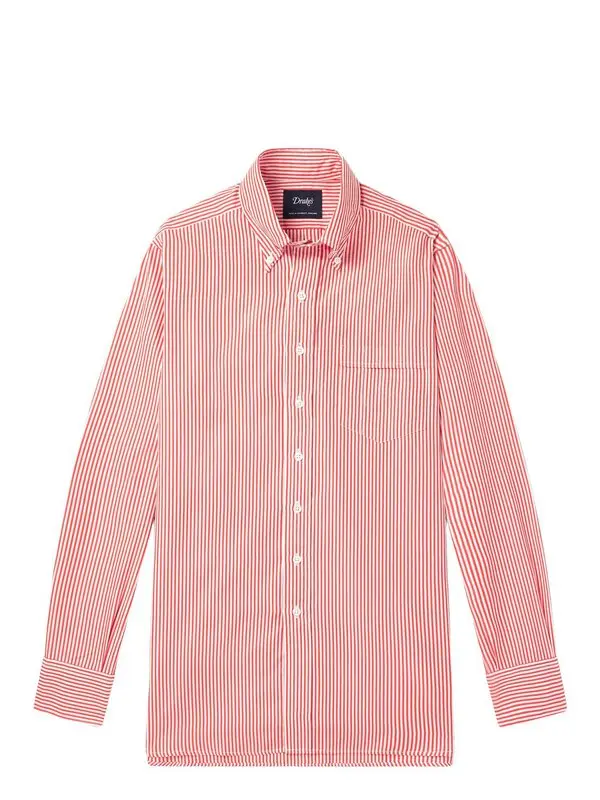 DRAKE'S Slim-fit Button-down Collar Striped Cotton-poplin Shirt - Red