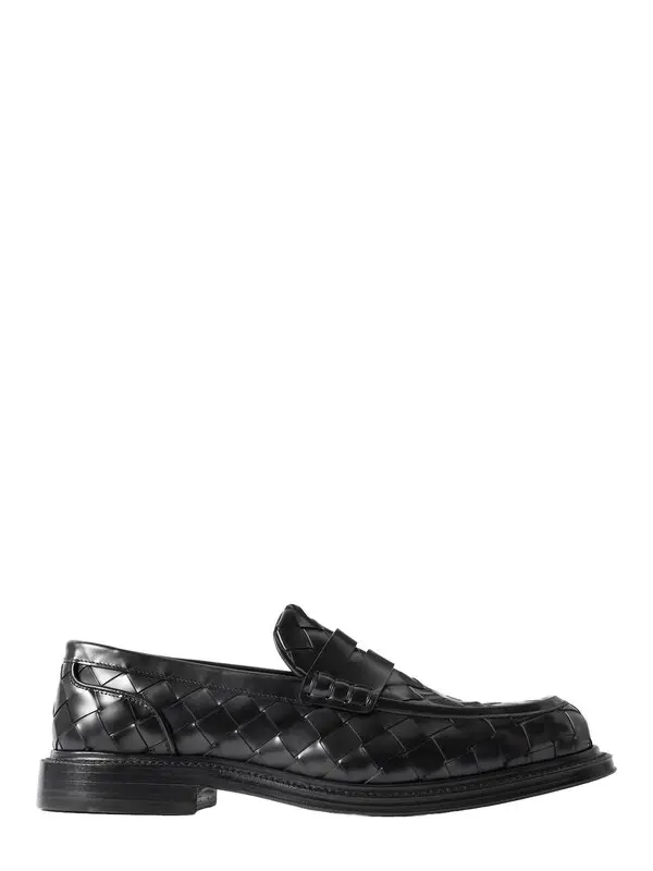 Bottega Veneta Woven Leather Penny Loafers - Black