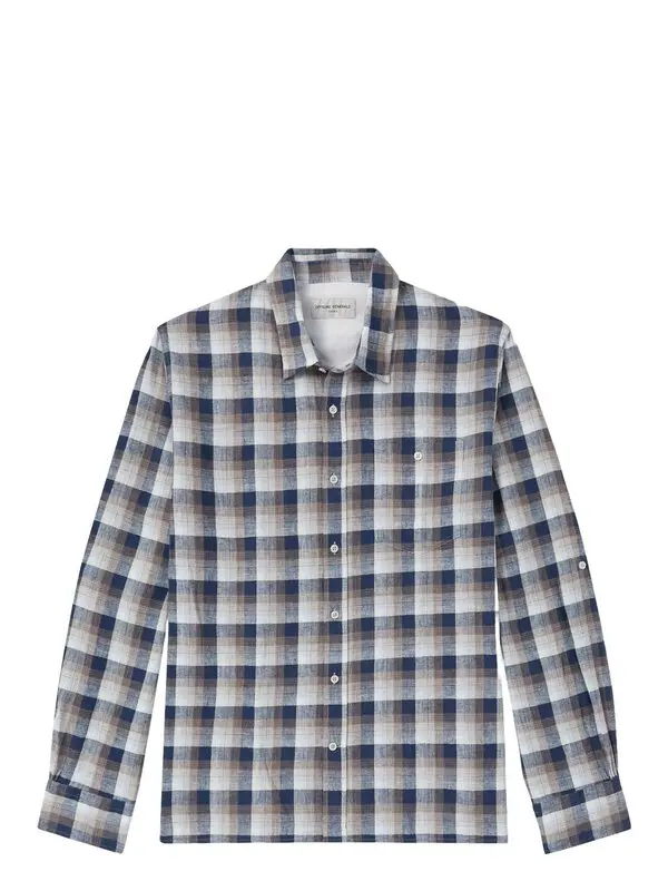Officine Générale Younes Checked Cotton And Linen-blend Shirt - Blue