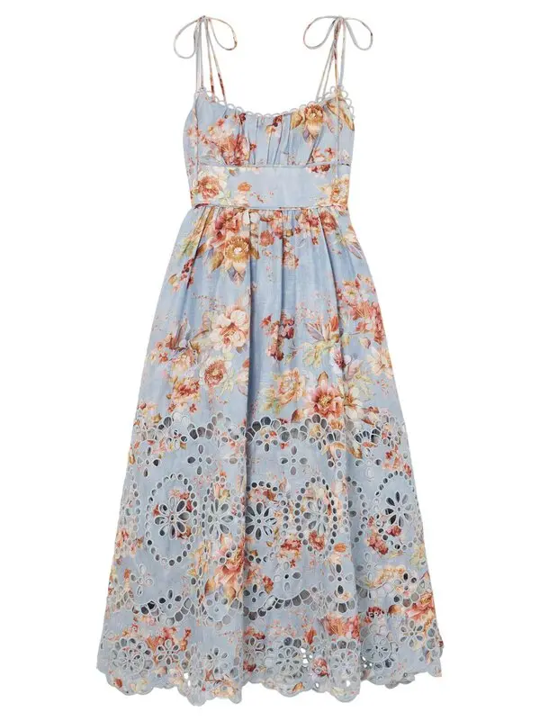 Zimmermann Awaken Floral-print Anglaise Midi Dress - Blue