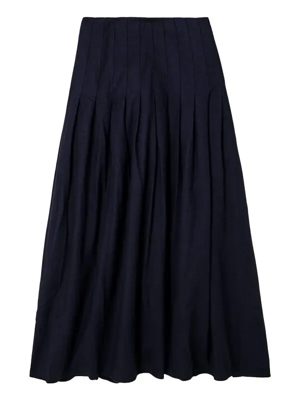 LA LIGNE Pleated Cotton-twill Midi Skirt - Blue