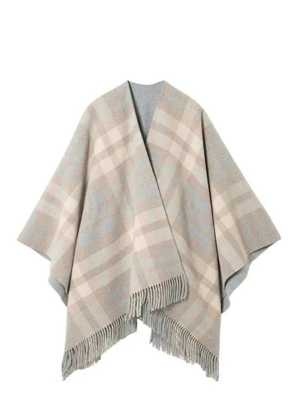 Johnstons Of Elgin Reversible Fringed Checked Wool Cape - Neutrals