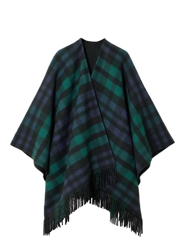 Johnstons Of Elgin Reversible Fringed Checked Wool Cape - Black