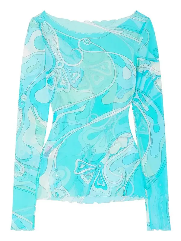 Emilio Pucci Printed Stretch-tulle Top - Blue