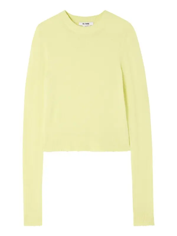 RE/DONE Cashmere Frayed Hem Sweater - Yellow