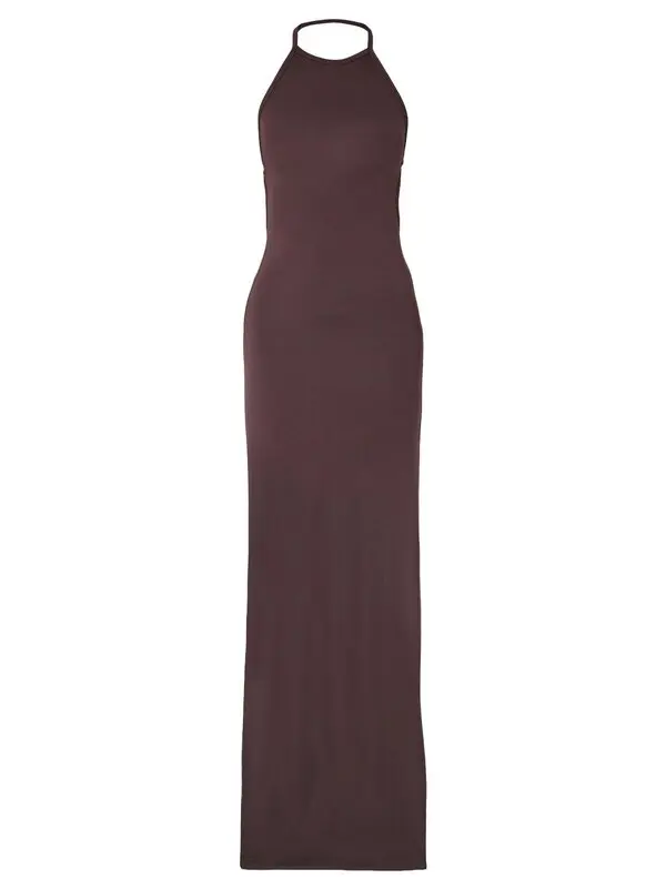 Eterne Vivian Stretch-modal Jersey Halterneck Maxi Dress - Brown