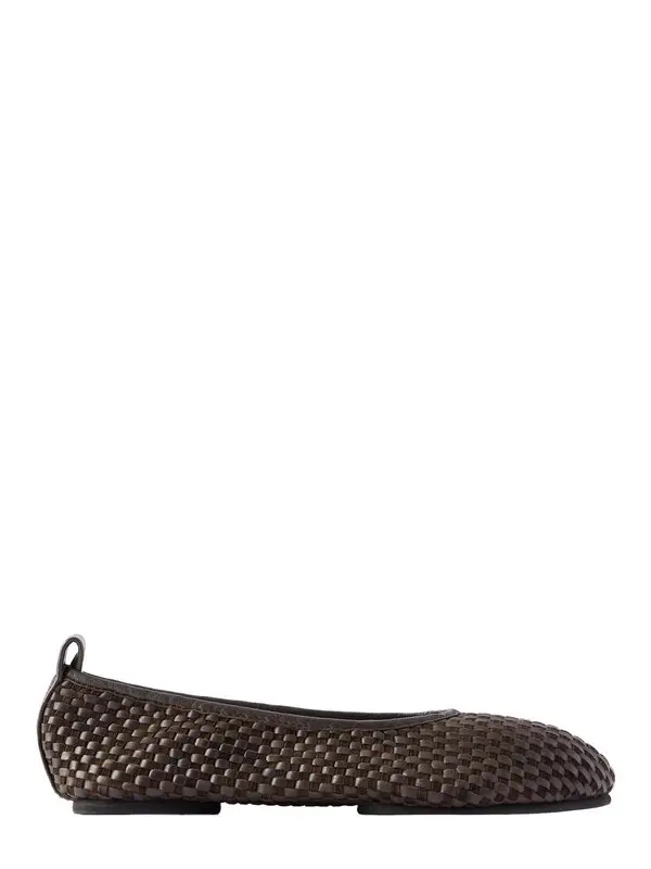 ST. AGNI Lattice Woven Leather Ballet Flats - Brown