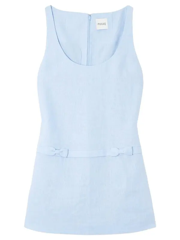 Posse Harper Bow-detailed Linen Mini Dress - Blue