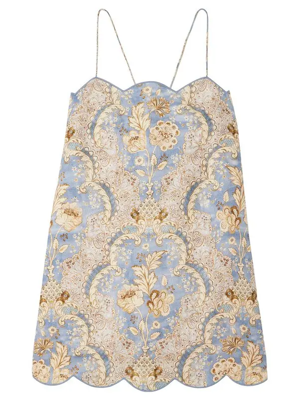 Zimmermann Daylight Scalloped Printed Linen Mini Dress - Blue