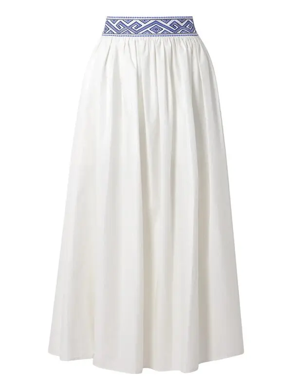 EMPORIO SIRENUSE Ombretta Embroidered Midi Skirt - White