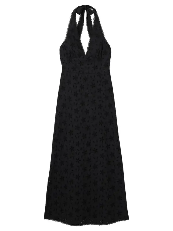 Posse Salma Broderie Anglaise Cotton Halterneck Midi Dress - Black