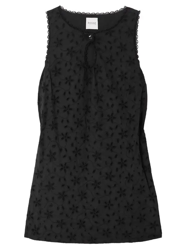 Posse Salma Broderie Anglaise Cotton Mini Dress - Black