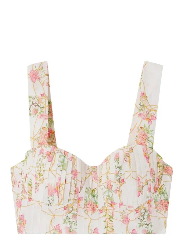 EMPORIO SIRENUSE Dalia Cropped Shirred Printed Cotton Bustier Top - Pink
