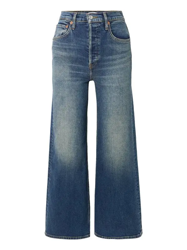 RE/DONE Cropped High-rise Wide-leg Jeans - Blue