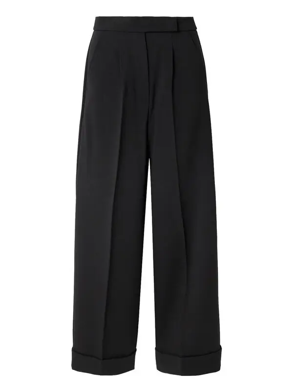 Max Mara Pleated Wide-leg Wool-blend Pants - Black