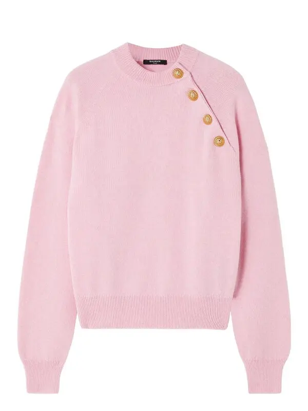Balmain Button-embellished Cashmere And Wool-blend Sweater - Pink
