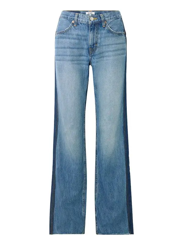 RE/DONE The Californian Frayed Two-tone Mid-rise Wide-leg Jeans - Blue
