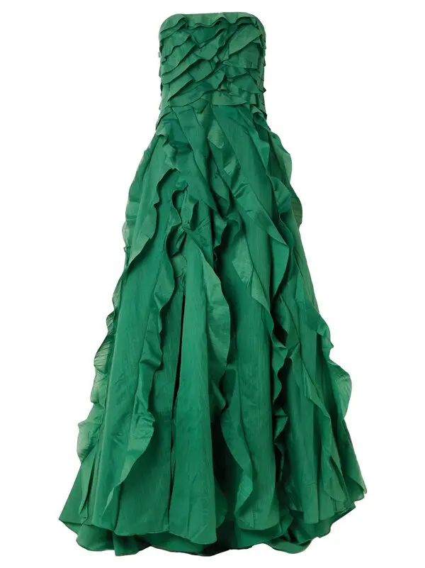 Aje Allairie Strapless Ruffled Faille Gown - Green