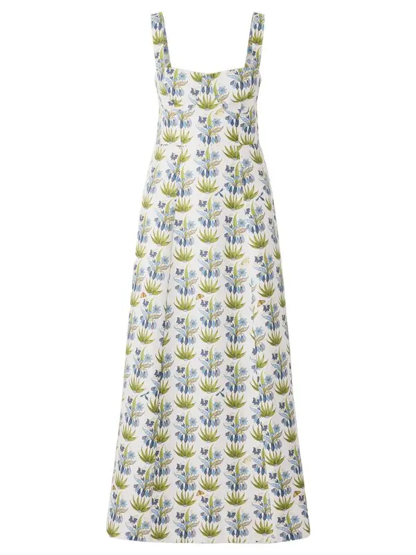 EMPORIO SIRENUSE Azzurra Celestine Floral-print Linen And Cotton-blend Midi Dress - Blue