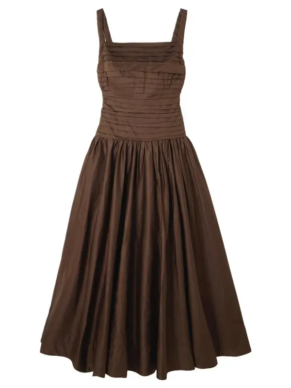 Aje Star Pleated Cotton Midi Dress - Brown