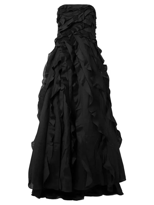 Aje Allairie Strapless Ruffled Faille Gown - Black