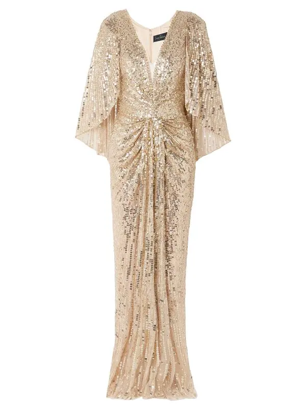 Jenny Packham Carrie Cape-effect Sequined Gown - Gold