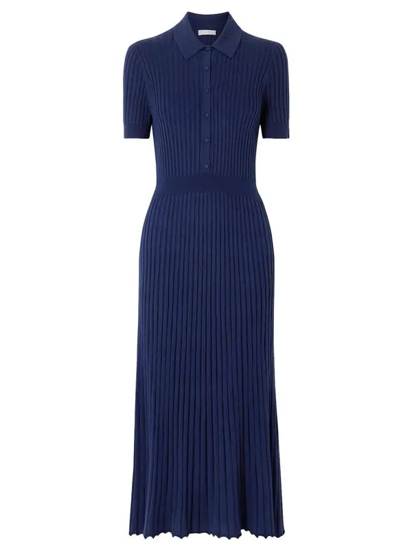 Gabriela Hearst Ribbed Cashmere And Silk-blend Midi Dress - Blue