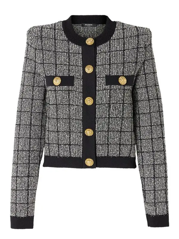 Balmain Metallic Tweed Cardigan - Black