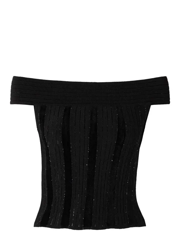 Balmain Off-the-shoulder Glittered Top - Black