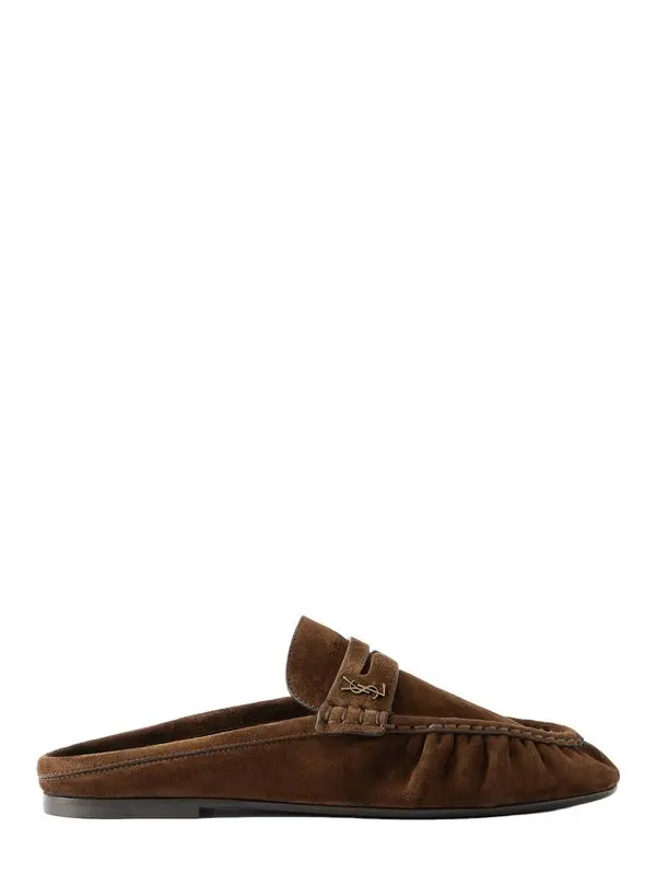 Saint Laurent Le Loafer Suede Slippers - Brown