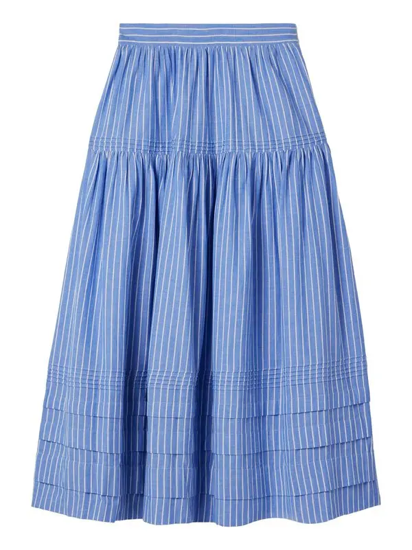 DÔEN Sebastiane Striped Organic Cotton-poplin Midi Skirt - Blue