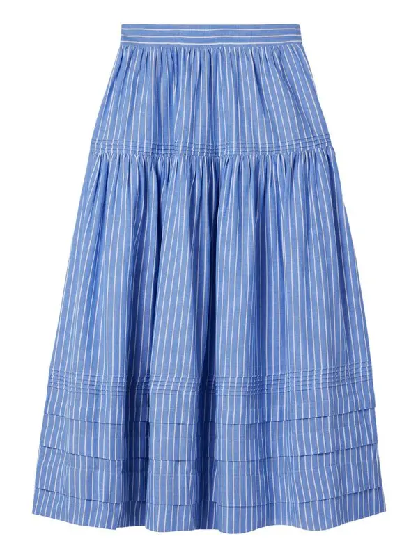 DÔEN Sebastiane Striped Organic Cotton-poplin Midi Skirt - Blue