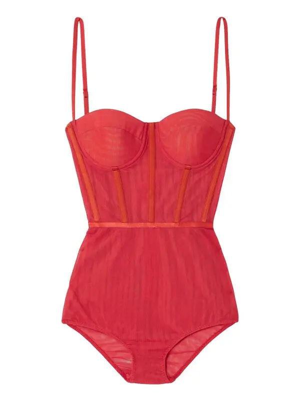 Zimmermann Rebellion Mesh Corset Bodysuit - Red