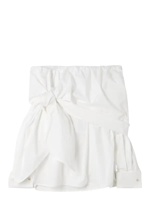Max Mara Off-the-shoulder Cotton-poplin Blouse With Tie Detailing And Gathering - White