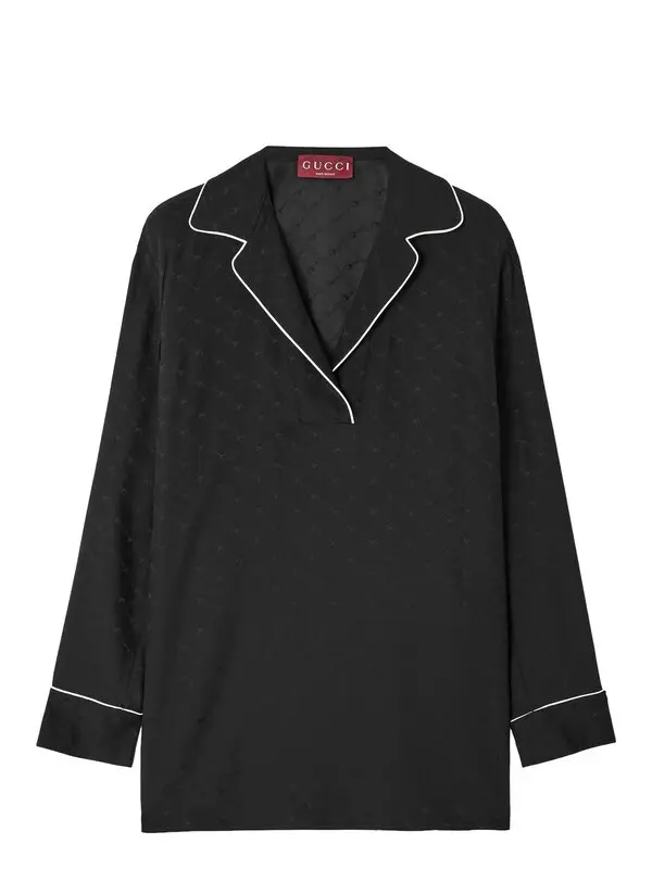 Gucci Satin-trimmed Silk-jacquard Blouse - Black