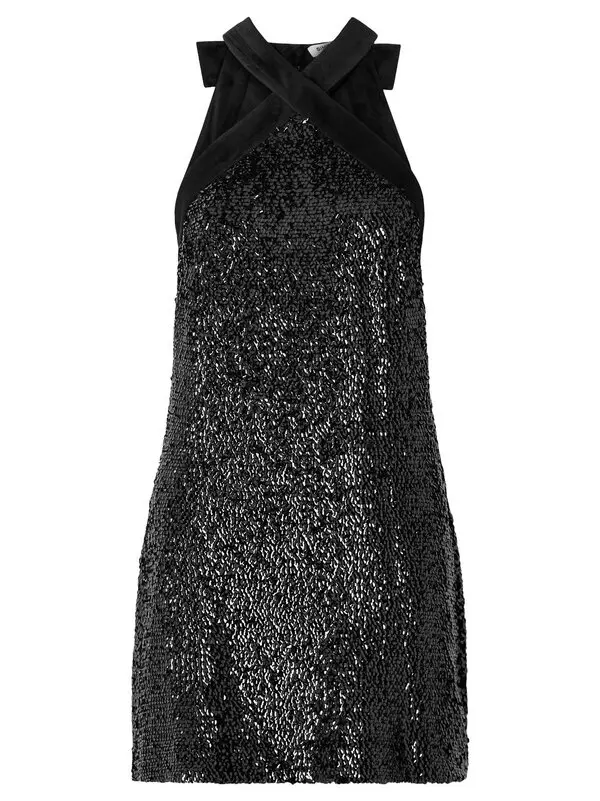 Simkhai Isla Sequined Mini Dress With Velvet Trim - Black