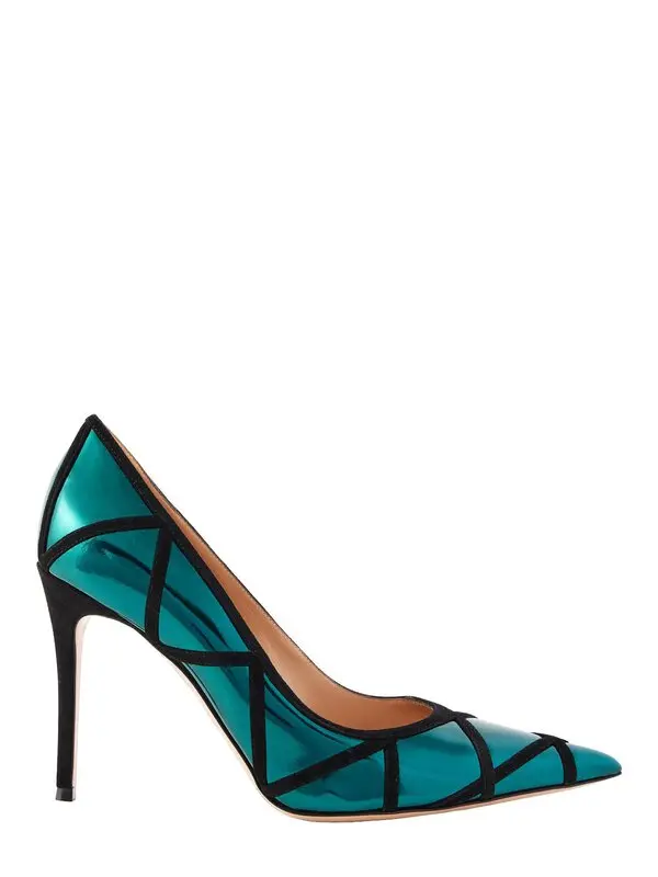GIANVITO ROSSI 95 Suede-trimmed Mirrored-leather Pumps - Blue