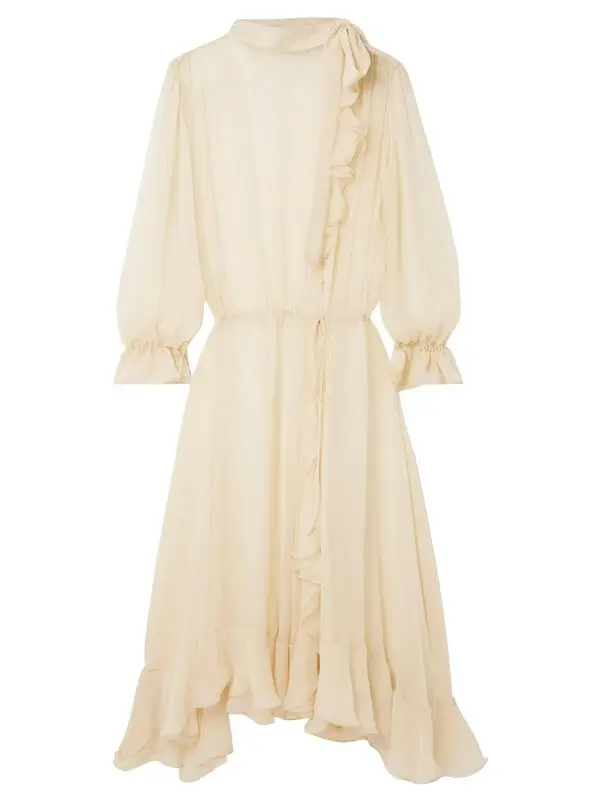 Sharon Wauchob Abae Asymmetric Ruffled Silk-mousseline Midi Dress - Neutrals