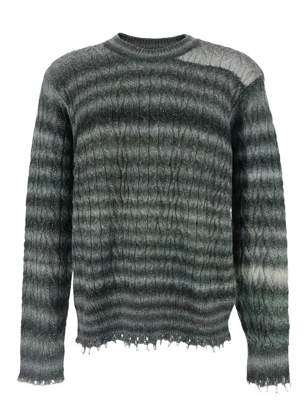 WON HUNDRED Striped Crew-neck Sweater With Fringed Hem - Grey