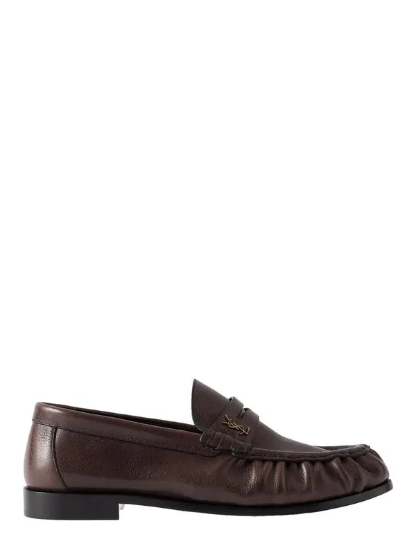 Saint Laurent Le Loafer Logo-embellished Textured-leather Loafers - Brown