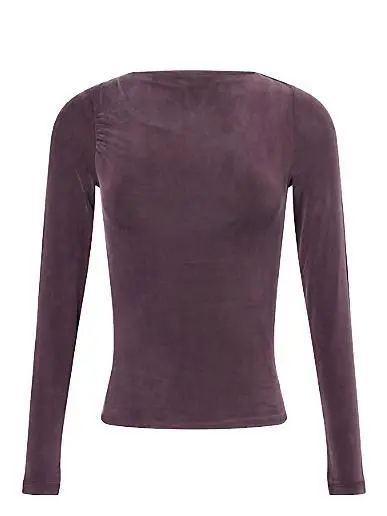 PEACHY DEN Long-sleeve Stretch-jersey Top - Chocolate