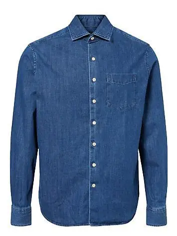OSCAR JACOBSON Regular-fit Chambray Cotton Shirt - Midnight Blue