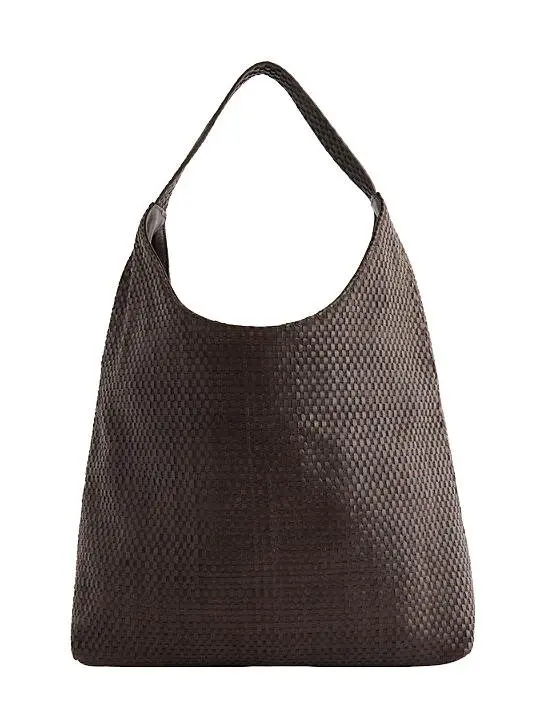 ST. AGNI Lattice Large Weave Leather Tote Bag - Coffee