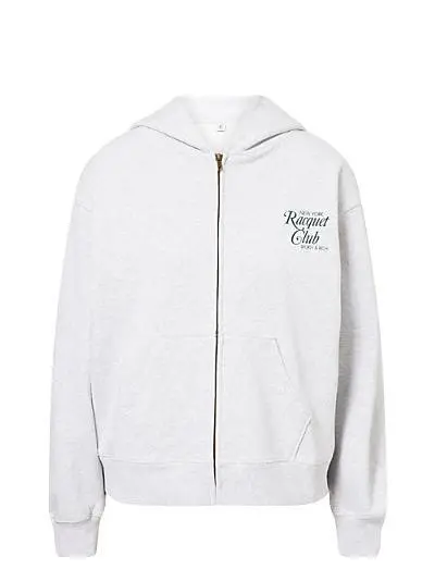 SPORTY & RICH Cotton-jersey Zip-up Hoody - Heather Gray
