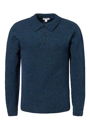 Sunspel Regular-fit Knitted Lambswool Polo Jumper - Dark Petrol Twist