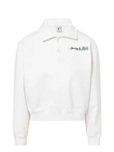 SPORTY & RICH Logo-embroidered Cotton-jersey Polo Sweatshirt - White