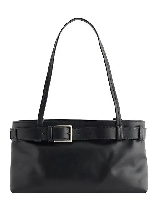 ST. AGNI Belt Baguette Leather Shoulder Bag - Black