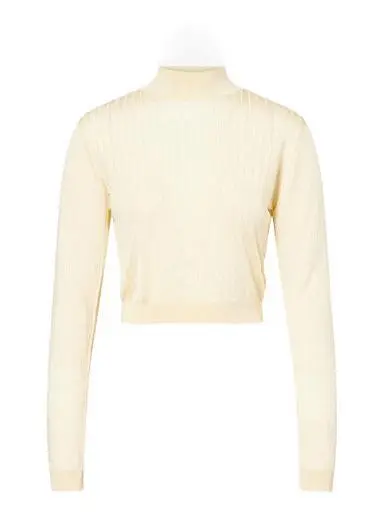 FRAME Knitted Turtleneck Cropped Top - Butter